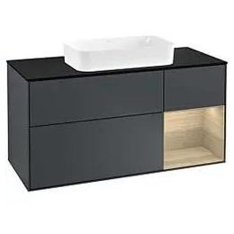 Villeroy & Boch Villeroy und Boch Finion Waschtischunterschrank F302PCHG 120cm, Abdeckplatte black matt, Regal rechts Oak Veneer, Midnight Blue Matt Lacquer