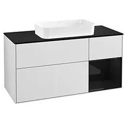 Villeroy & Boch Villeroy und Boch Finion Waschtischunterschrank F302PHMT 120cm, Abdeckplatte black matt, Regal rechts Glossy Black Lacquer, White matt lacquer