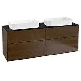 Villeroy & Boch Villeroy und Boch Finion Waschtischunterschrank F31200GN 160x60,3cm, Abdeckplatte black matt, Walnut veneer