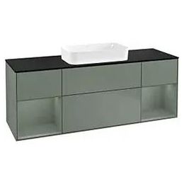 Villeroy & Boch Villeroy und Boch Finion Waschtischunterschrank F332GMGM 160x60,3cm, Abdeckplatte black matt, Regale Olive matt lacquer, Olive Matt Lacquer