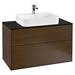 Villeroy & Boch Villeroy und Boch Finion Waschtischunterschrank F35200GN 100x60,3cm, Abdeckplatte black matt, Walnut veneer