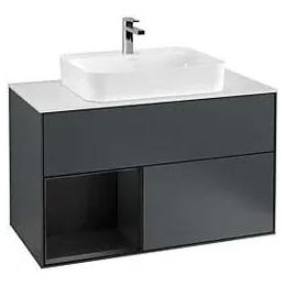 Villeroy & Boch Villeroy und Boch Finion Waschtischunterschrank F361PDHG 100cm, Abdeckplatte white matt, Regal links Black matt lacquer, Midnight Blue Matt Lacquer