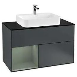 Villeroy & Boch Villeroy und Boch Finion Waschtischunterschrank F362GMHG 100cm, Abdeckplatte black matt, Regal links Olive Matt Lacquer, Midnight Blue Matt Lacquer