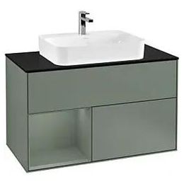 Villeroy & Boch Villeroy und Boch Finion Waschtischunterschrank F362GMGM 100cm, Abdeckplatte black matt, Regal links Olive Matt Lacquer, Olive Matt Lacquer