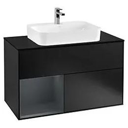 Villeroy & Boch Villeroy und Boch Finion Waschtischunterschrank F362HGPD 100cm, Abdeckplatte black matt, Regal links Midnight Blue Matt Lacquer, Black matt lacquer