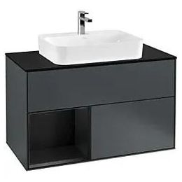 Villeroy & Boch Villeroy und Boch Finion Waschtischunterschrank F362PDHG 100cm, Abdeckplatte black matt, Regal links Black matt lacquer, Midnight Blue Matt Lacquer