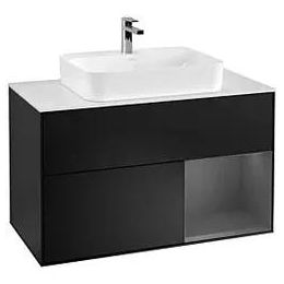 Villeroy & Boch Villeroy und Boch Finion Waschtischunterschrank F371GKPD 100cm, Abdeckplatte white matt, Regal rechts Anthracite matt, Black matt lacquer