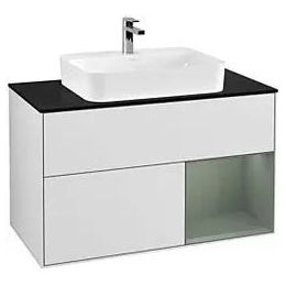 Villeroy & Boch Villeroy und Boch Finion Waschtischunterschrank F372GMMT 100cm, Abdeckplatte black matt, Regal rechts Olive Matt Lacquer, White matt lacquer