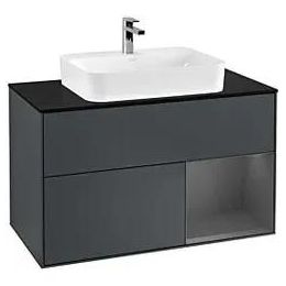 Villeroy & Boch Villeroy und Boch Finion Waschtischunterschrank F372GKHG 100cm, Abdeckplatte black matt, Regal rechts Anthracite matt, Midnight Blue Matt Lacquer