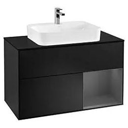 Villeroy & Boch Villeroy und Boch Finion Waschtischunterschrank F372GKPD 100cm, Abdeckplatte black matt, Regal rechts Anthracite matt, Black matt lacquer