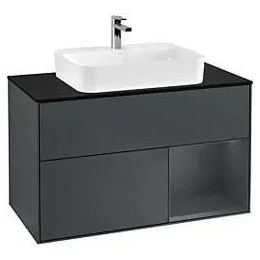 Villeroy & Boch Villeroy und Boch Finion Waschtischunterschrank F372HGHG 100cm, Abdeckplatte black matt, Regal rechts Midnight Blue Matt Lacquer, Midnight Blue Matt Lacquer