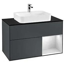 Villeroy & Boch Villeroy und Boch Finion Waschtischunterschrank F372MTHG 100cm, Abdeckplatte black matt, Regal rechts White matt lacquer, Midnight Blue Matt Lacquer