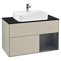 Villeroy & Boch Villeroy und Boch Finion Waschtischunterschrank F372HGHH 100cm, Abdeckplatte black matt, Regal rechts Midnight Blue Matt Lacquer, Sand Matt Lacquer