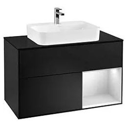 Villeroy & Boch Villeroy und Boch Finion Waschtischunterschrank F372MTPD 100cm, Abdeckplatte black matt, Regal rechts White matt lacquer, Black matt lacquer