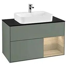 Villeroy & Boch Villeroy und Boch Finion Waschtischunterschrank F372PCGM 100cm, Abdeckplatte black matt, Regal rechts Oak Veneer, Olive Matt Lacquer