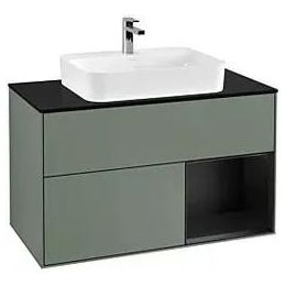 Villeroy & Boch Villeroy und Boch Finion Waschtischunterschrank F372PDGM 100cm, Abdeckplatte black matt, Regal rechts Black matt lacquer, Olive Matt Lacquer