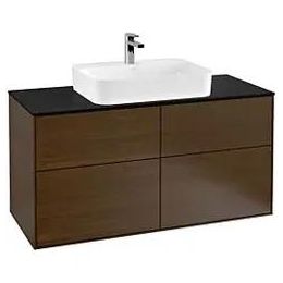 Villeroy & Boch Villeroy und Boch Finion Waschtischunterschrank F38200GN 120x60,3cm, Abdeckplatte black matt, Walnut veneer