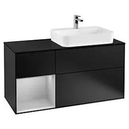 Villeroy & Boch Villeroy und Boch Finion Waschtischunterschrank F392GJPD 120cm, Abdeckplatte black matt, Regal links Light grey matt, Black matt lacquer