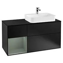 Villeroy & Boch Villeroy und Boch Finion Waschtischunterschrank F392GMPD 120cm, Abdeckplatte black matt, Regal links Olive Matt Lacquer, Black matt lacquer