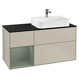 Villeroy & Boch Villeroy und Boch Finion Waschtischunterschrank F392GMHH 120cm, Abdeckplatte black matt, Regal links Olive Matt Lacquer, Sand Matt Lacquer