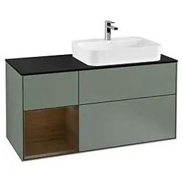 Villeroy & Boch Villeroy und Boch Finion Waschtischunterschrank F392GNGM 120cm, Abdeckplatte black matt, Regal links Walnut veneer, Olive Matt Lacquer