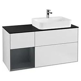 Villeroy & Boch Villeroy und Boch Finion Waschtischunterschrank F392HGMT 120cm, Abdeckplatte black matt, Regal links Midnight Blue Matt Lacquer, White matt lacquer