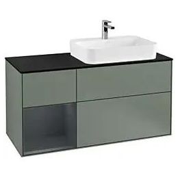 Villeroy & Boch Villeroy und Boch Finion Waschtischunterschrank F392HGGM 120cm, Abdeckplatte black matt, Regal links Midnight Blue Matt Lacquer, Olive Matt Lacquer