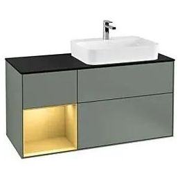 Villeroy & Boch Villeroy und Boch Finion Waschtischunterschrank F392HFGM 120cm, Abdeckplatte black matt, Regal links Gold matt, Olive Matt Lacquer