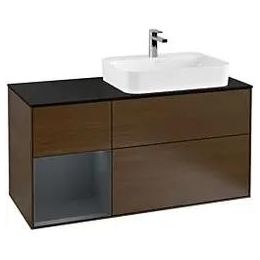 Villeroy & Boch Villeroy und Boch Finion Waschtischunterschrank F392HGGN 120cm, Abdeckplatte black matt, Regal links Midnight Blue Matt Lacquer, Walnut veneer