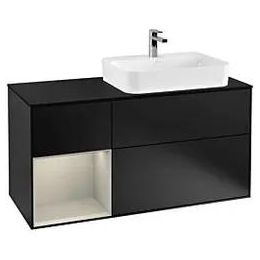 Villeroy & Boch Villeroy und Boch Finion Waschtischunterschrank F392HHPD 120cm, Abdeckplatte black matt, Regal links Sand Matt Lacquer, Black matt lacquer