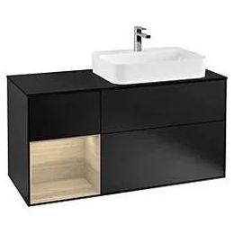 Villeroy & Boch Villeroy und Boch Finion Waschtischunterschrank F392PCPD 120cm, Abdeckplatte black matt, Regal links Oak Veneer, Black matt lacquer