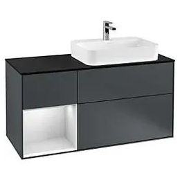 Villeroy & Boch Villeroy und Boch Finion Waschtischunterschrank F392MTHG 120cm, Abdeckplatte black matt, Regal links White matt lacquer, Midnight Blue Matt Lacquer