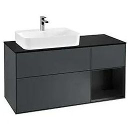 Villeroy & Boch Villeroy und Boch Finion Waschtischunterschrank F402PDHG 120cm, Abdeckplatte black matt, Regal rechts Black matt lacquer, Midnight Blue Matt Lacquer