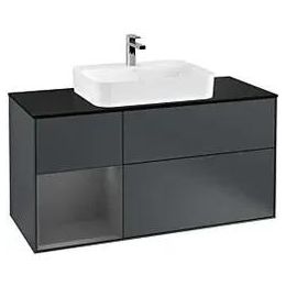 Villeroy & Boch Villeroy und Boch Finion Waschtischunterschrank F412GKHG 120cm, Abdeckplatte black matt, Regal links Anthracite matt, Midnight Blue Matt Lacquer