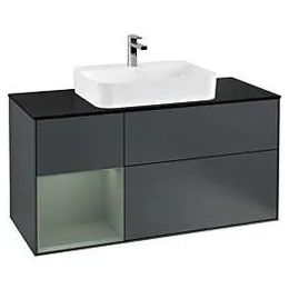 Villeroy & Boch Villeroy und Boch Finion Waschtischunterschrank F412GMHG 120cm, Abdeckplatte black matt, Regal links Olive Matt Lacquer, Midnight Blue Matt Lacquer