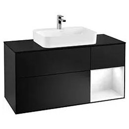 Villeroy & Boch Villeroy und Boch Finion Waschtischunterschrank F422GFPD 120cm, Abdeckplatte black matt, Regal rechts Glossy white lacquer, Black matt lacquer