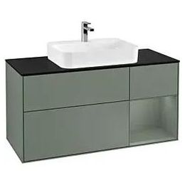 Villeroy & Boch Villeroy und Boch Finion Waschtischunterschrank F422GMGM 120cm, Abdeckplatte black matt, Regal rechts Olive Matt Lacquer, Olive Matt Lacquer