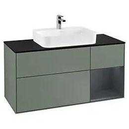 Villeroy & Boch Villeroy und Boch Finion Waschtischunterschrank F422HGGM 120cm, Abdeckplatte black matt, Regal rechts Midnight Blue Matt Lacquer, Olive Matt Lacquer