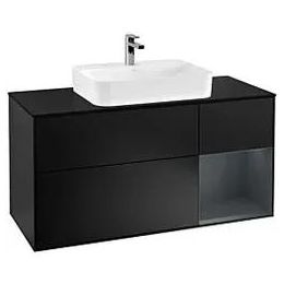 Villeroy & Boch Villeroy und Boch Finion Waschtischunterschrank F422HGPD 120cm, Abdeckplatte black matt, Regal rechts Midnight Blue Matt Lacquer, Black matt lacquer