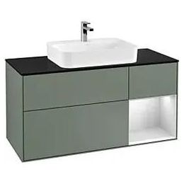 Villeroy & Boch Villeroy und Boch Finion Waschtischunterschrank F422MTGM 120cm, Abdeckplatte black matt, Regal rechts White matt lacquer, Olive Matt Lacquer