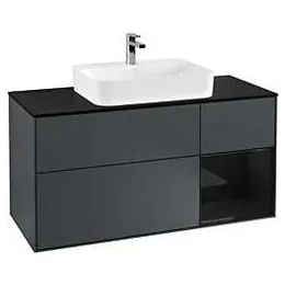 Villeroy & Boch Villeroy und Boch Finion Waschtischunterschrank F422PHHG 120cm, Abdeckplatte black matt, Regal rechts Glossy Black Lacquer, Midnight Blue Matt Lacquer