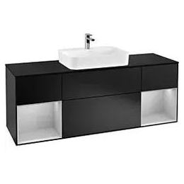 Villeroy & Boch Villeroy und Boch Finion Waschtischunterschrank F452GJPD 160x60,3cm, Abdeckplatte black matt, Regale Light grey matt lacquer, Black matt lacquer