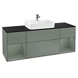 Villeroy & Boch Villeroy und Boch Finion Waschtischunterschrank F452GMGM 160x60,3cm, Abdeckplatte black matt, Regale Olive matt lacquer, Olive Matt Lacquer