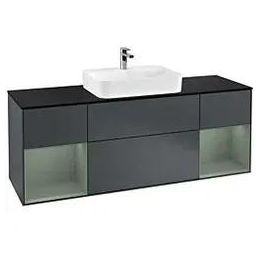 Villeroy & Boch Villeroy und Boch Finion Waschtischunterschrank F452GMHG 160x60,3cm, Abdeckplatte black matt, Regale Olive matt lacquer, Midnight Blue Matt Lacquer