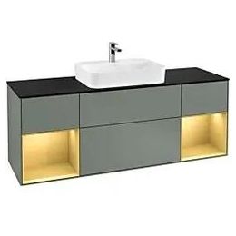 Villeroy & Boch Villeroy und Boch Finion Waschtischunterschrank F452HFGM 160x60,3cm, Abdeckplatte black matt, Regale Gold matt lacquer, Olive Matt Lacquer