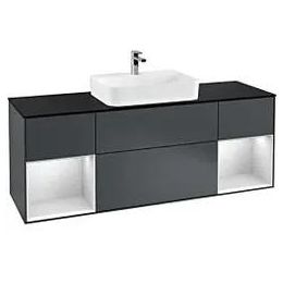 Villeroy & Boch Villeroy und Boch Finion Waschtischunterschrank F452MTHG 160x60,3cm, Abdeckplatte black matt, Regale White matt lacquer, Midnight Blue Matt Lacquer