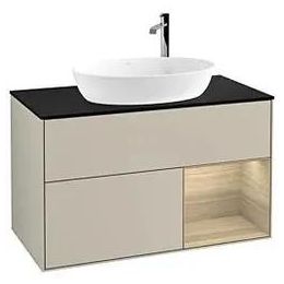 Villeroy & Boch Villeroy und Boch Finion Waschtischunterschrank F902PCHH 100cm, Abdeckplatte black matt, Regale Oak Veneer, Sand Matt Lacquer