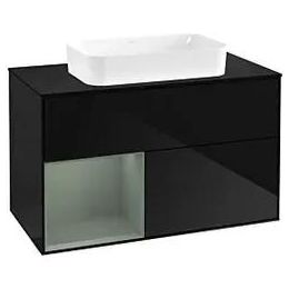 Villeroy & Boch Villeroy und Boch Finion Waschtischunterschrank F652GMPH 100x60,3x50,1cm, Regal links Olive Matt Lacquer, Glossy Black Lacquer