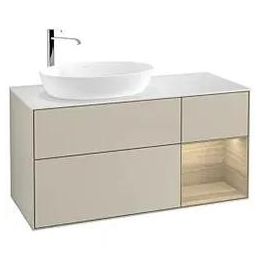 Villeroy & Boch Villeroy und Boch Finion Waschtischunterschrank F931PCHH 120cm, Abdeckplatte white matt, Regale Oak Veneer, Sand Matt Lacquer