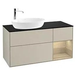 Villeroy & Boch Villeroy und Boch Finion Waschtischunterschrank F932PCHH 120cm, Abdeckplatte black matt, Regale Oak Veneer, Sand Matt Lacquer